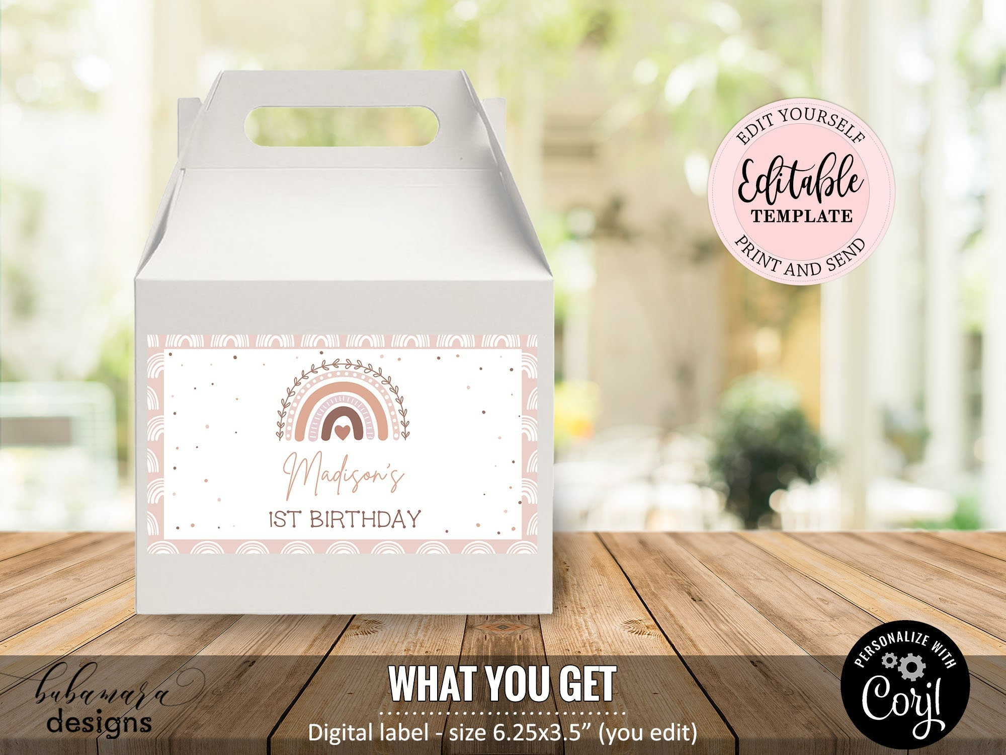 Editable Boho Rainbow Gable Box Label Muted Rainbow Birthday - Etsy