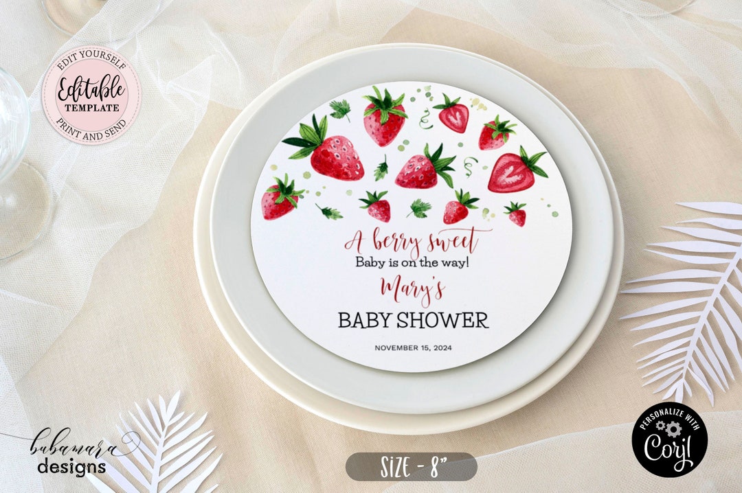 Editable Strawberry Charger Plate Insert, Red Strawberries Charger ...