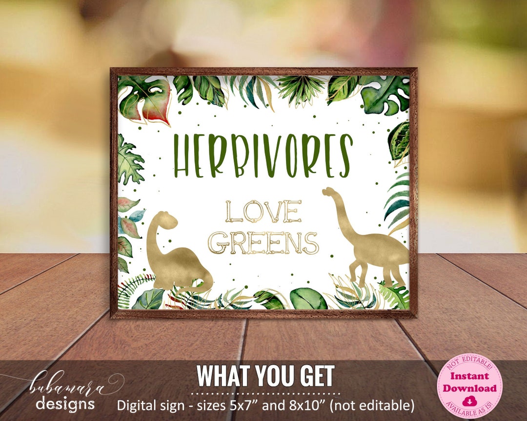 Herbivores Dinosaur Sign, Gold Dinosaurs Food Birthday Sign Boy ...