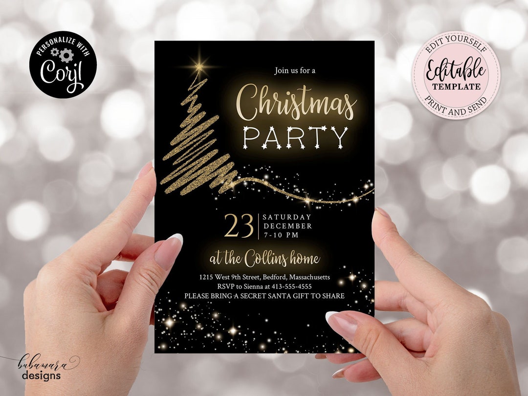 Editable Gold Christmas Party Invitation Template Christmas - Etsy