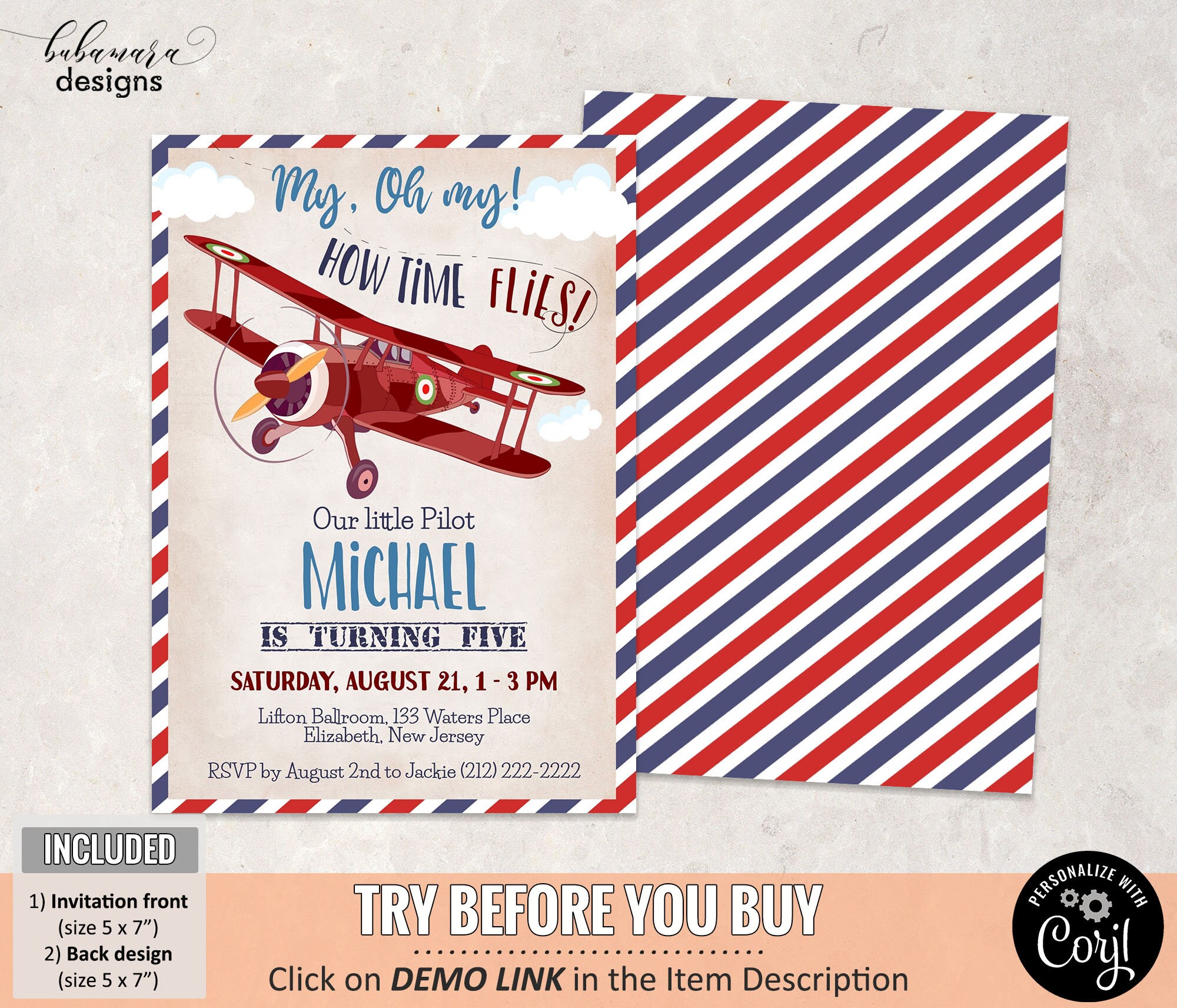 Airplane Birthday Invitation Boy Pilot Boy Birthday Invite | Etsy