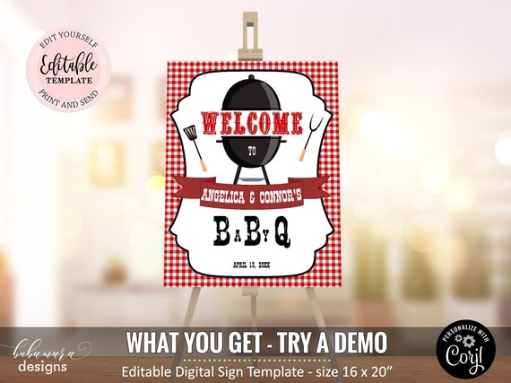 BBQ Baby Shower Welcome Sign, Backyard Barbecue Welcome Sign, Baby Q ...