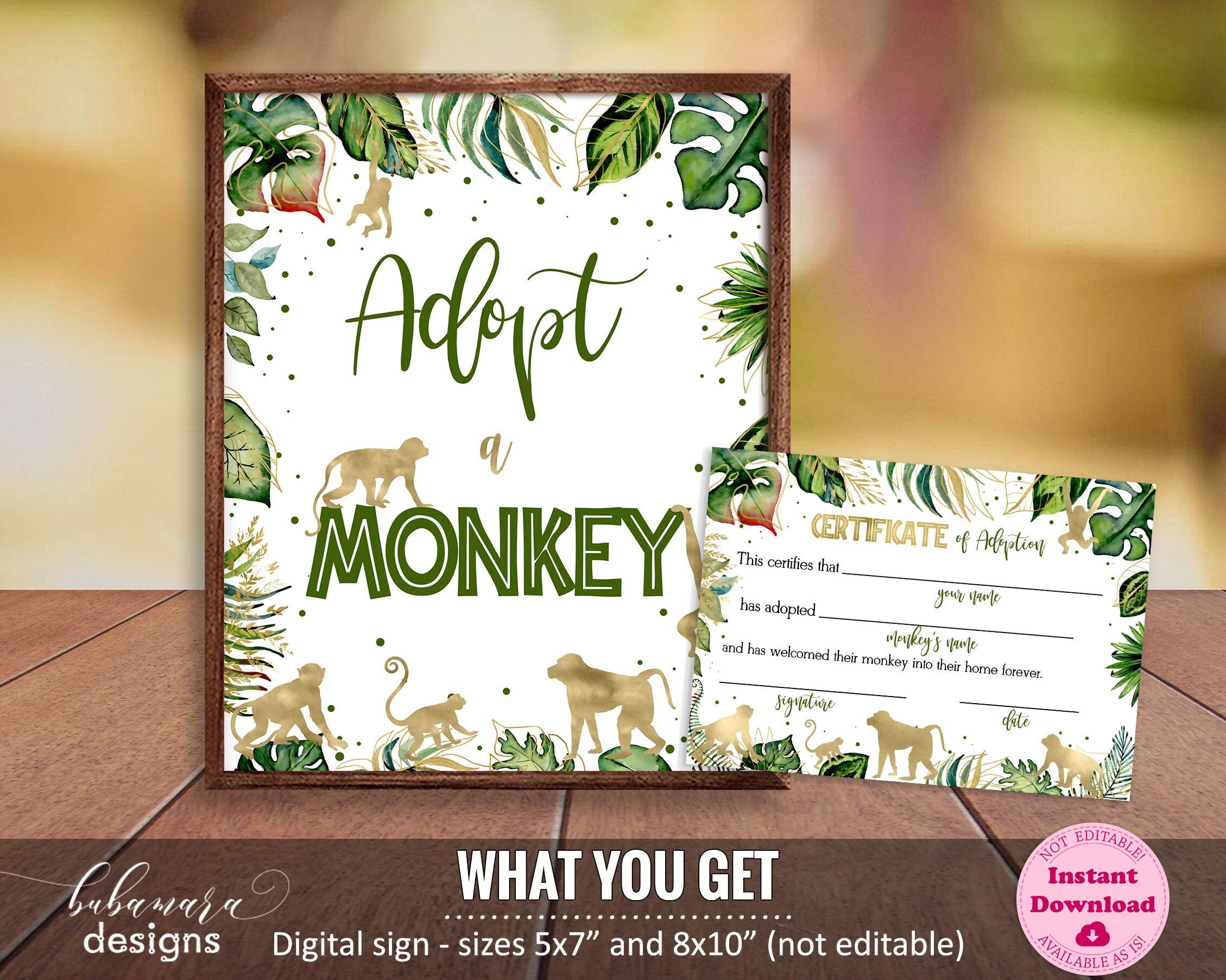 Adopt a Monkey Birthday Sign Boy Gold Jungle Animals Table - Etsy