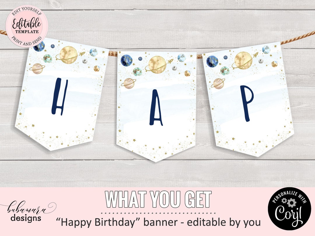 Editable Outer Space Banner Galaxy Pennants Boy Happy - Etsy