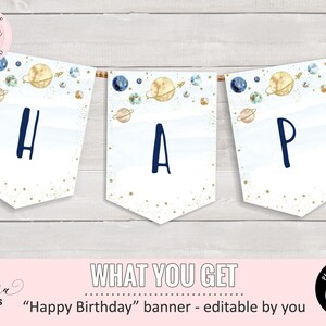 Editable Outer Space Banner Galaxy Pennants Boy Happy - Etsy