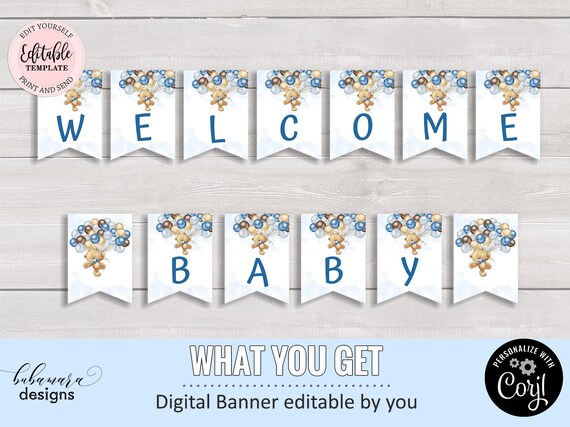 Editable Bear Baby Shower Banner, We Can Bearly Wait Welcome Baby ...