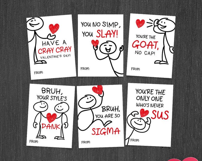 EDITABLE Funny Slang Kids Valentines, Simple Valentines Day Cards for ...