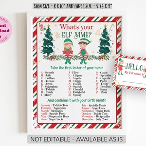 Printable What's Your Elf Name Game Sign Plus Label, Elf Name Game Sign ...