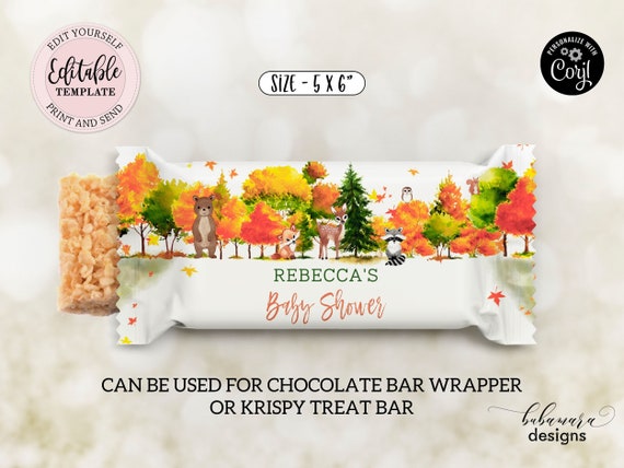 Autumn Woodland Chocolate Bar Wrapper, Forest Animals Candy Bar Wrapper ...