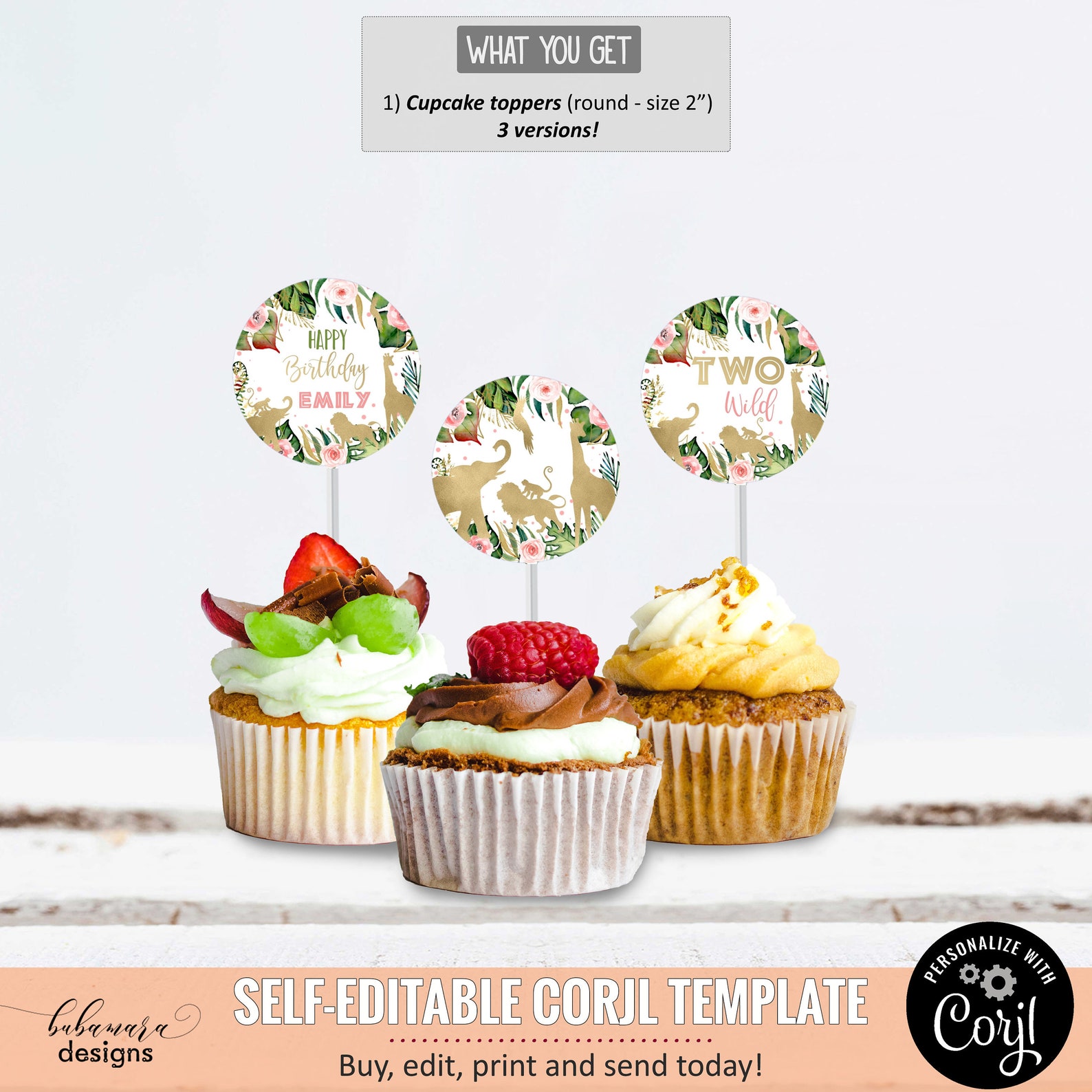 Two Wild Cupcake Toppers Safari 2nd Birthday 2 Inch Round - Etsy