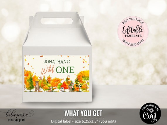 Editable Woodland Animals Gable Box Label, Autumn Forest Any Age ...