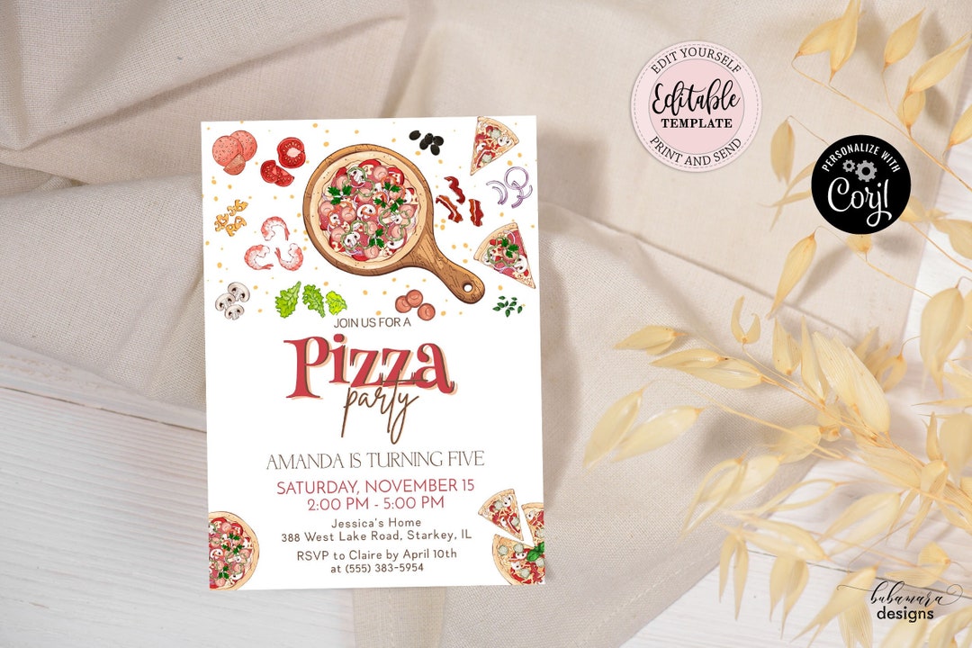 Editable Pizza Birthday Invitation Pizza Party Birthday - Etsy