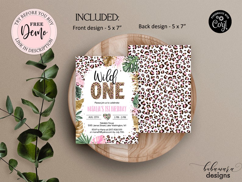 Editable Wild One Leopard Print Invitation, Jungle Birthday Party ...