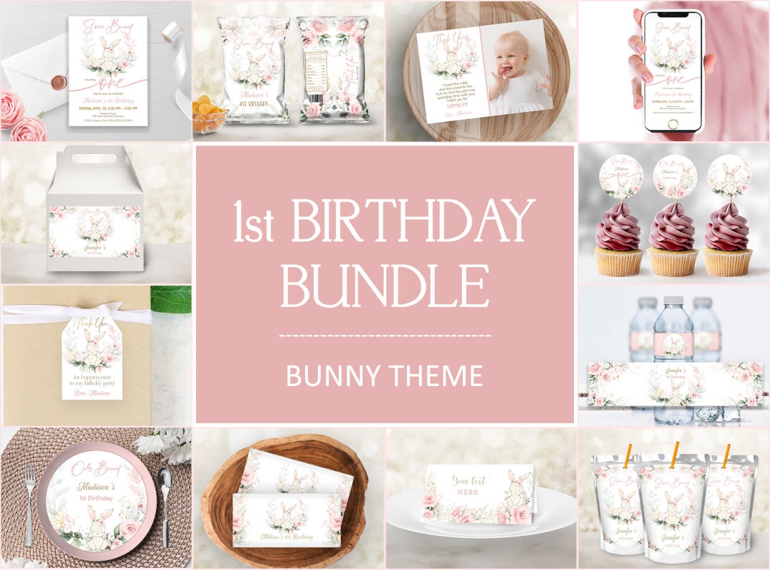 Editable Bunny 1st Birthday Bundle, Some Bunny First Birthday Set, Girl ...