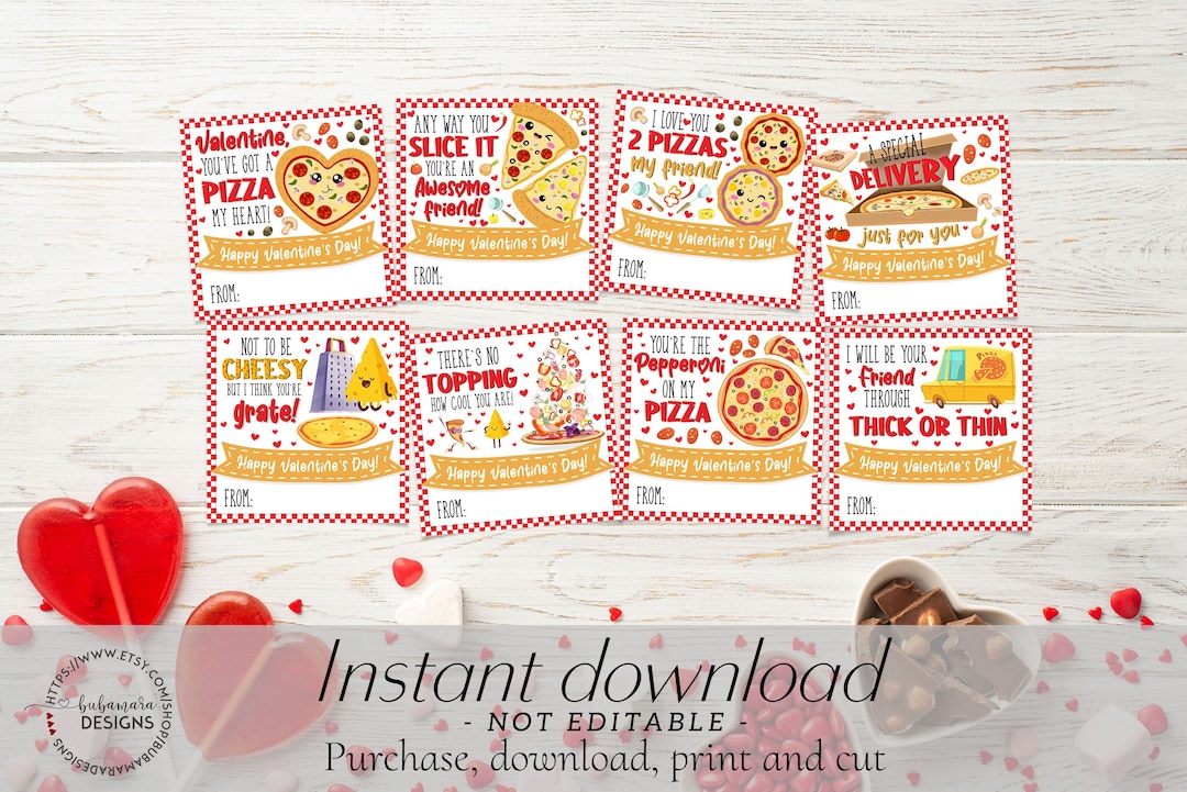 Printable Pizza Valentines Cards, Pizza Cookie Valentines for Kids ...