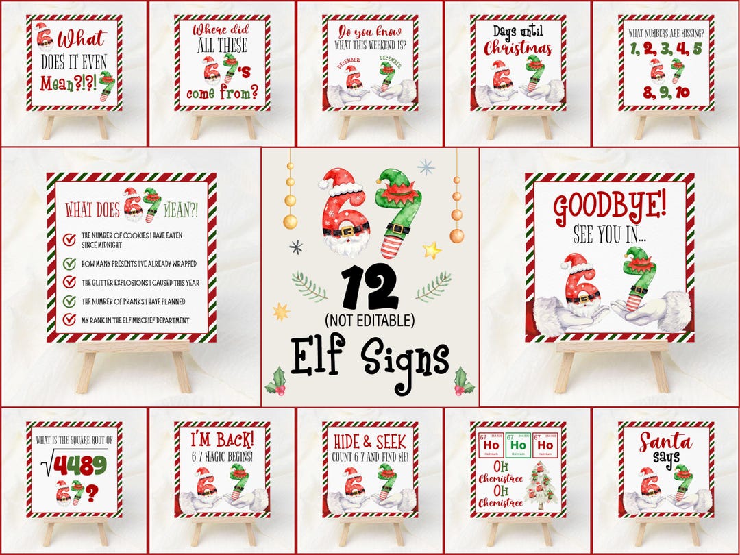 Elf Mini Signs – 6 7 Meme Christmas Printable – Set of 12 Small Elf ...