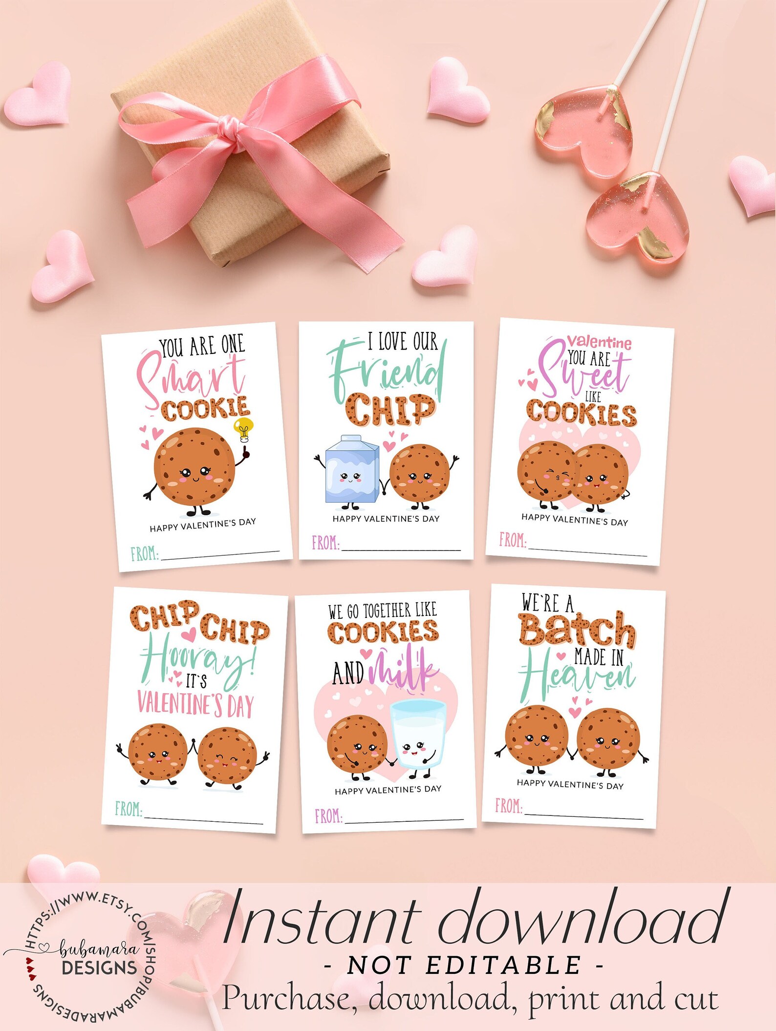 Printable Cookie Valentine Cards, Cookie Valentine Tags for Kids ...