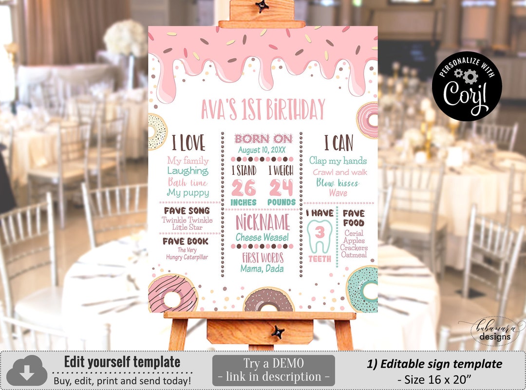 Digital Donut Milestone Birthday Poster Girl Donut Grow up - Etsy