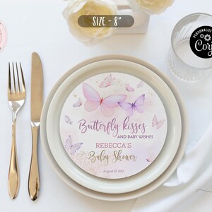 Editable Butterfly Charger Plate Insert, Pink Purple Butterfly Charger ...