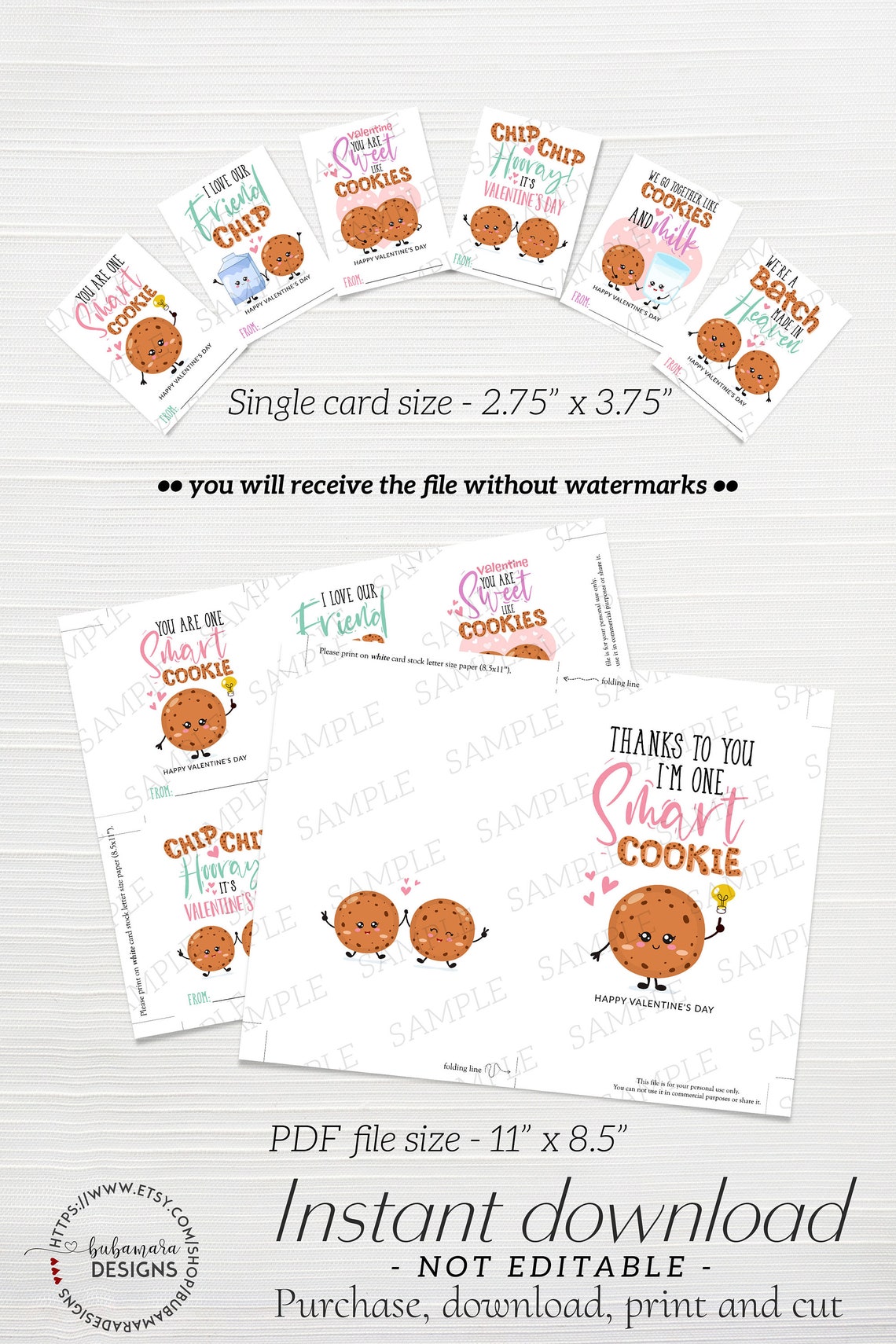 Printable Cookie Valentine Cards, Cookie Valentine Tags for Kids ...