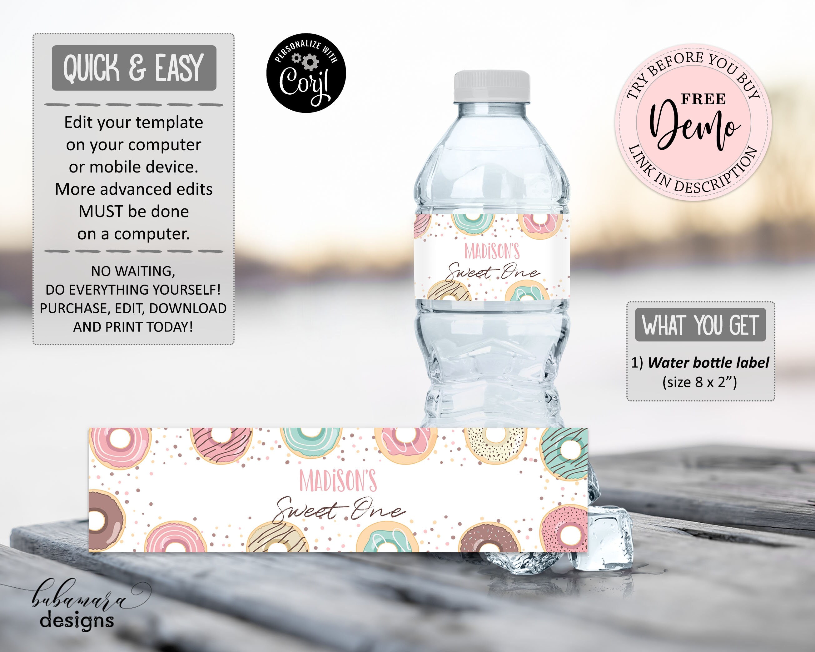 Donuts Bottle Label Editable Pastel Doughnuts Water Bottle - Etsy