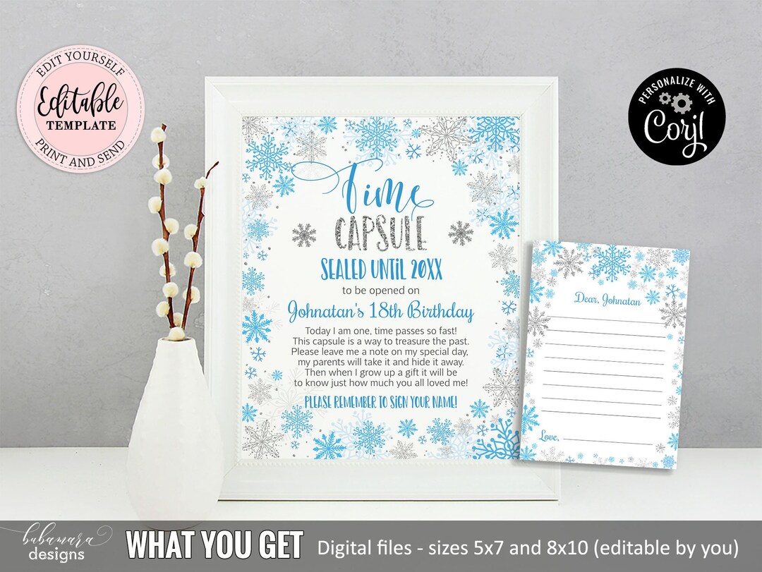 First Birthday Time Capsule Sign Note Card Winter Wonderland - Etsy