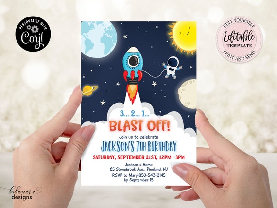 Editable Astronaut Boy Birthday Invitation, Galaxy Birthday Invite, Boy ...