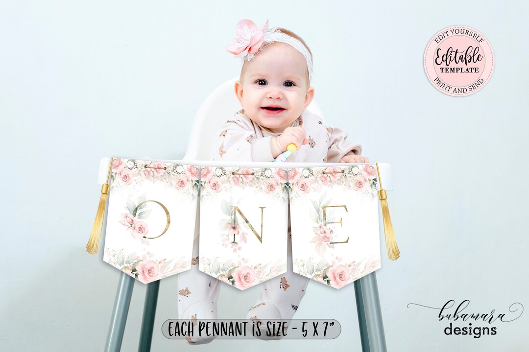 Editable 1st Birthday High Chair Banner, Miss Onederful First Birthday ...