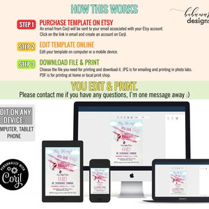 Pink Airplane Birthday Invitation Girl, Editable Plane Birthday ...