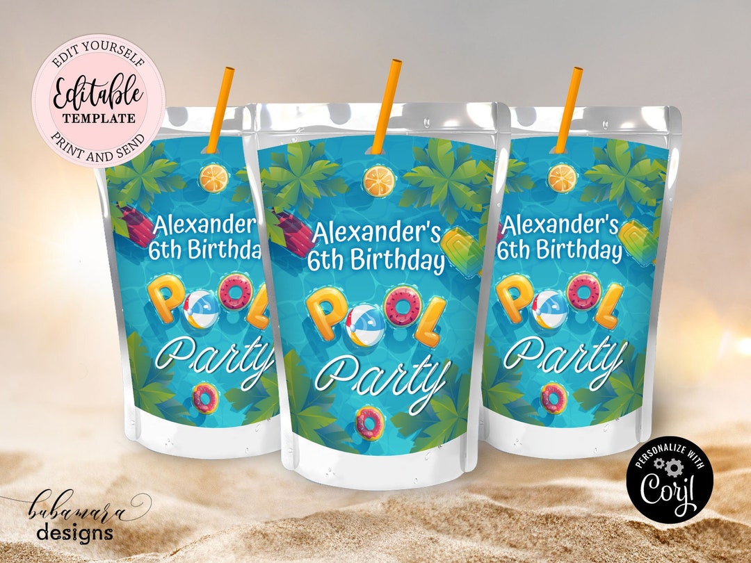 Editable Pool Party Juice Box Label Pool Birthday Party Juice - Etsy