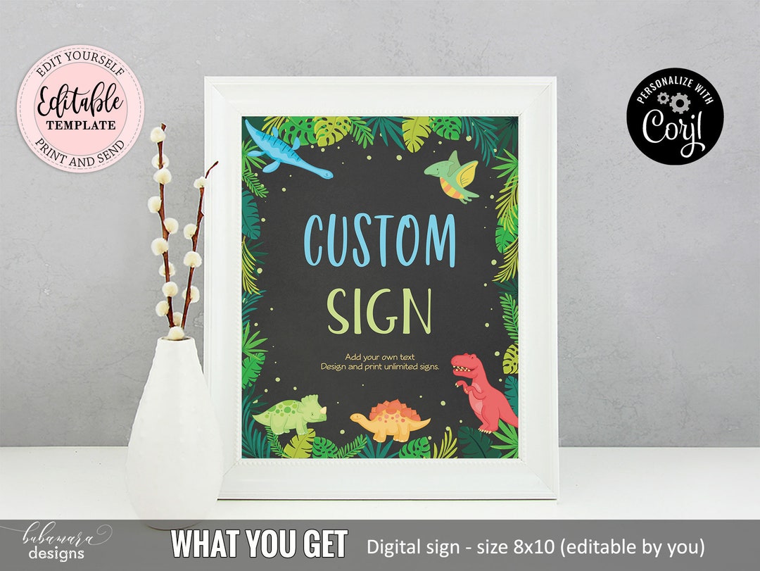 Dinosaur Custom Sign, Editable Dinosaurs Safari Chalkboard Birthday ...