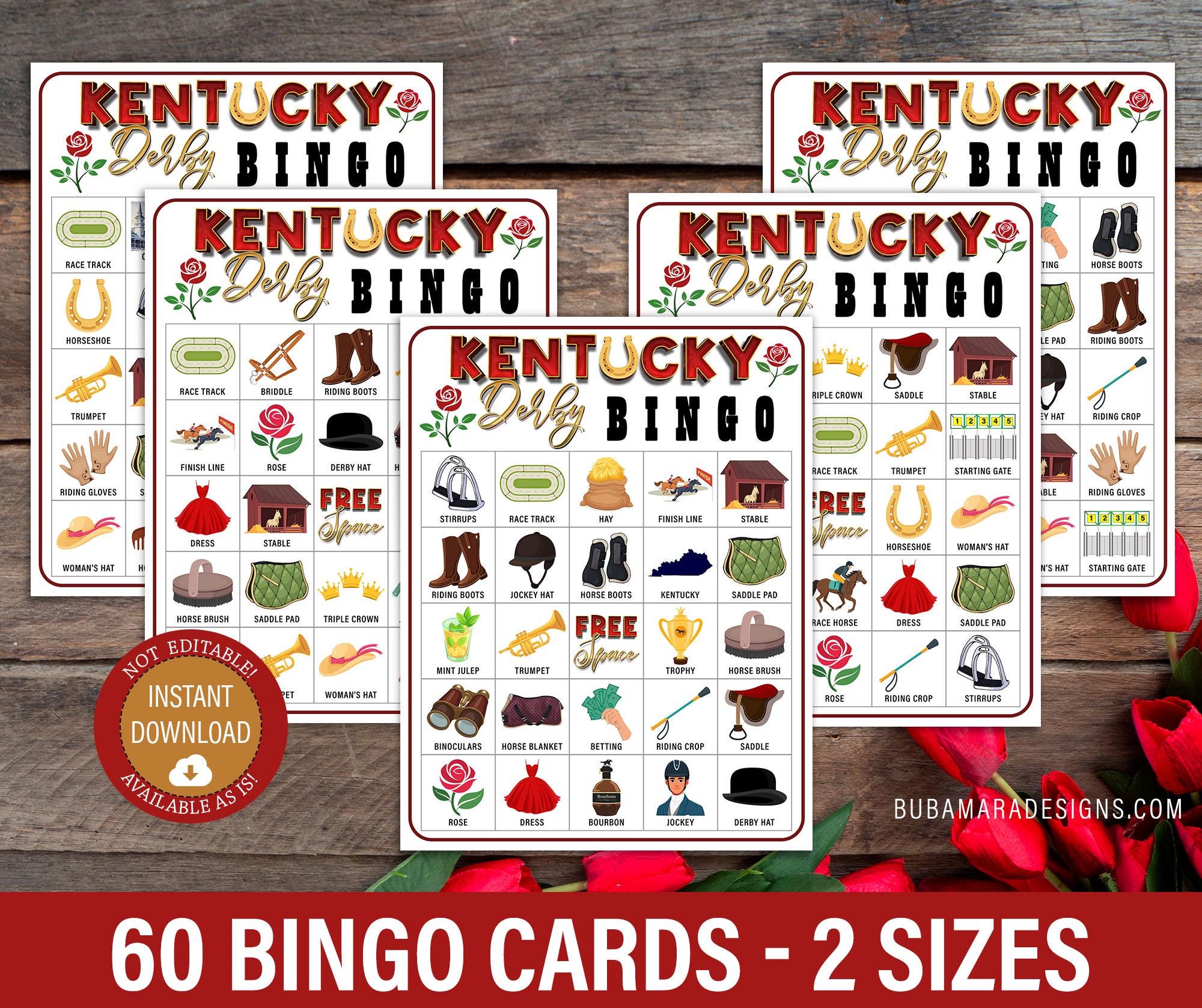 60 Kentucky Derby Cards, Printable Horse Race Game Activity, Run Roses ...