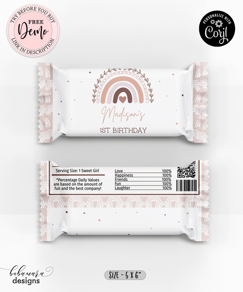 Editable Boho Rainbow Chocolate Bar Wrapper Muted Rainbow - Etsy