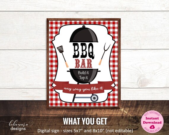 BBQ Bar Sign, BaBy Q Bar Table Sign, Printable Baby Shower Barbecue Bar ...