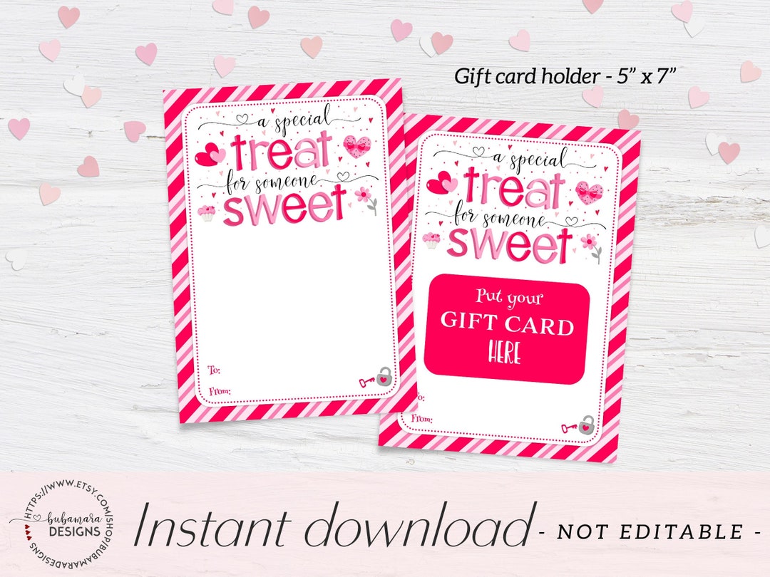 Printable Sweet Treat Valentine Gift Card Holder, Valentine's Day ...