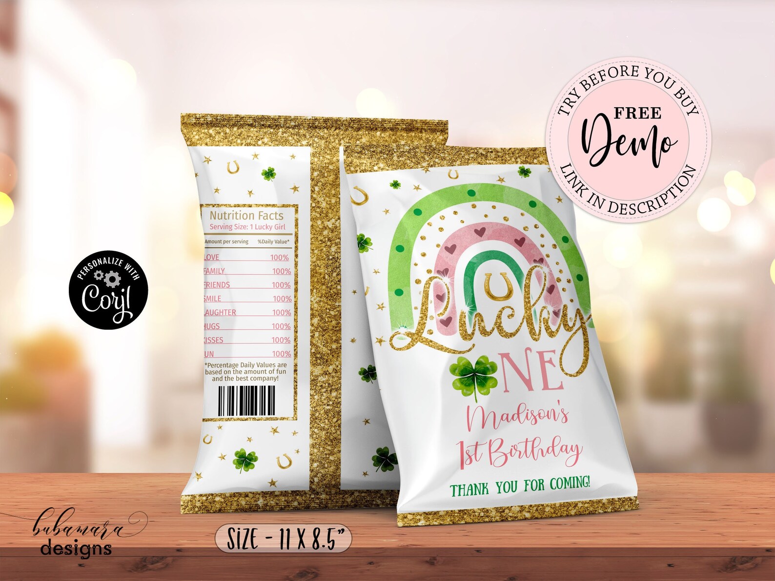 Editable St. Patrick's Day Chip Bag Shamrock Rainbow - Etsy