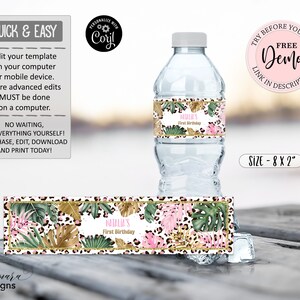 Editable Wild Leopard Print Water Bottle Label, Girl Jungle Bottle ...
