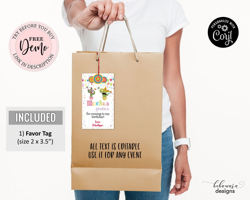 Editable Fiesta Gift Tag Cactus Guest Tag Muchas Gracias | Etsy