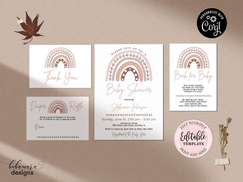 Editable Boho Rainbow Baby Shower Invitation Set Bohemian - Etsy