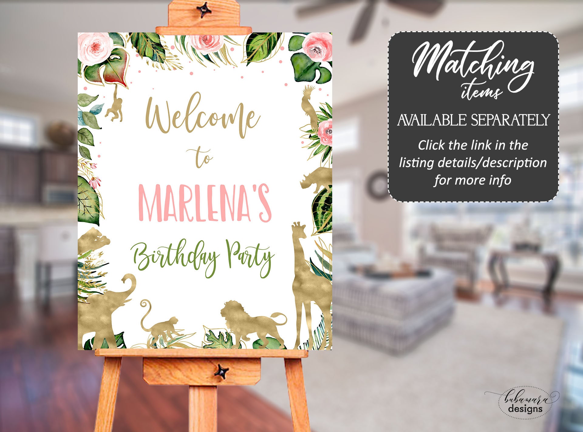 Adopt a Monkey Birthday Sign Girl Gold Jungle Animals Table | Etsy