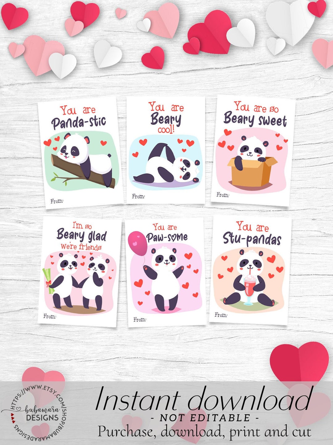 Printable Panda Valentine Cards, Panda Valentine Tags for Kids ...