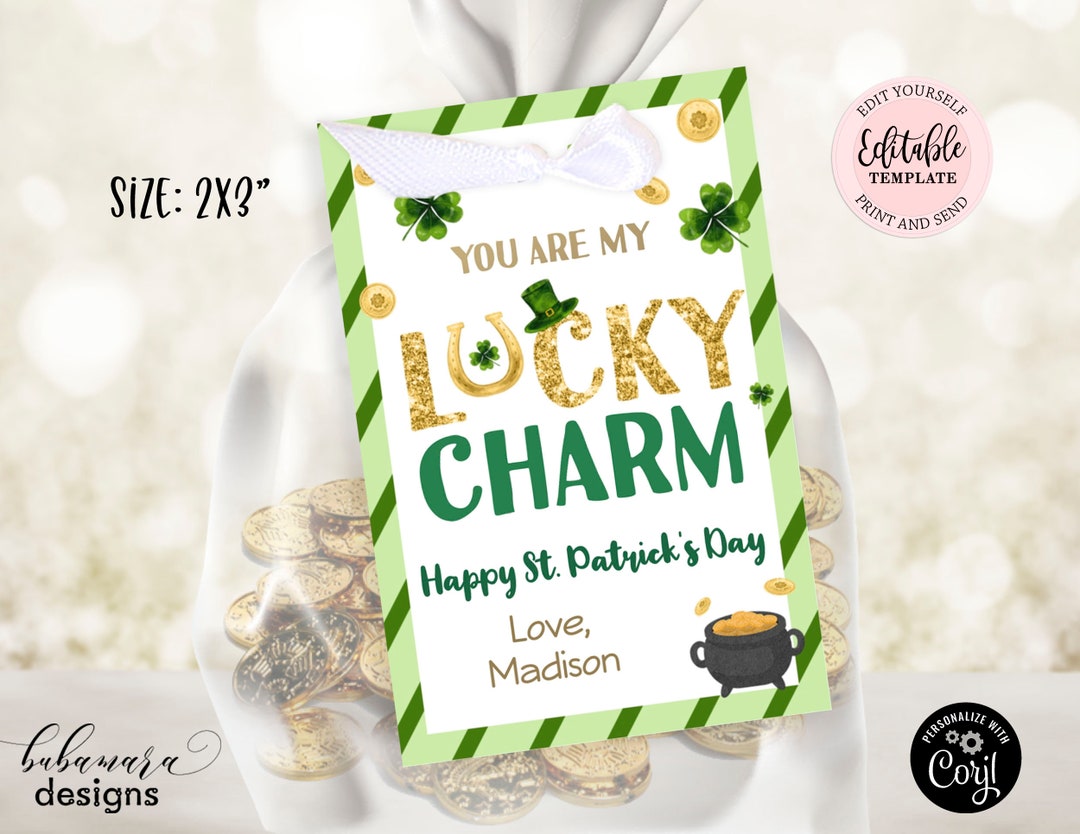 Editable St. Patrick's Day Printable Tag, Lucky Charm Gift Tag, Lucky ...