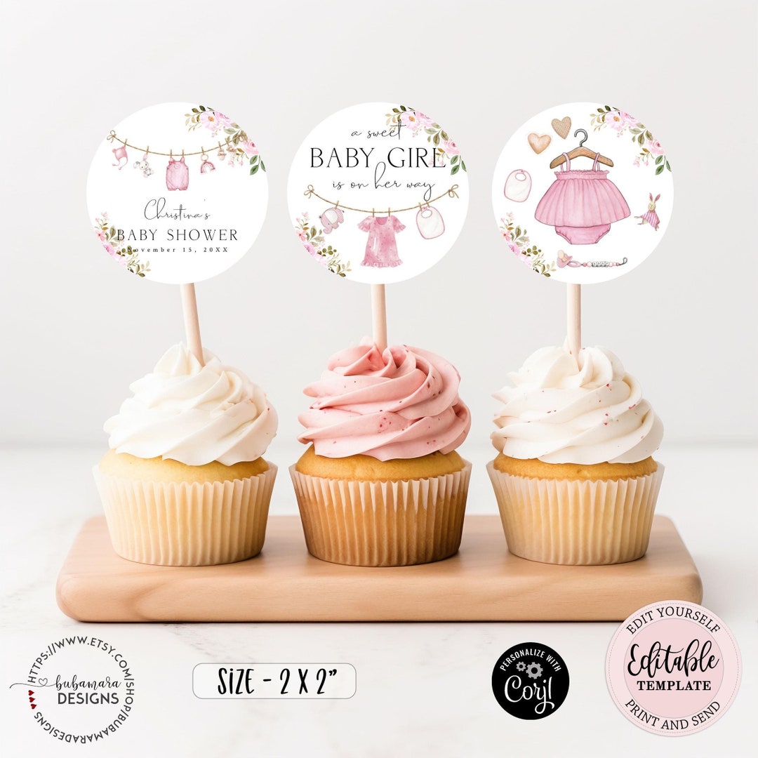 Editable Girl Cupcake Toppers, Pink Clothes 2 Inch Round Cake Toppers ...