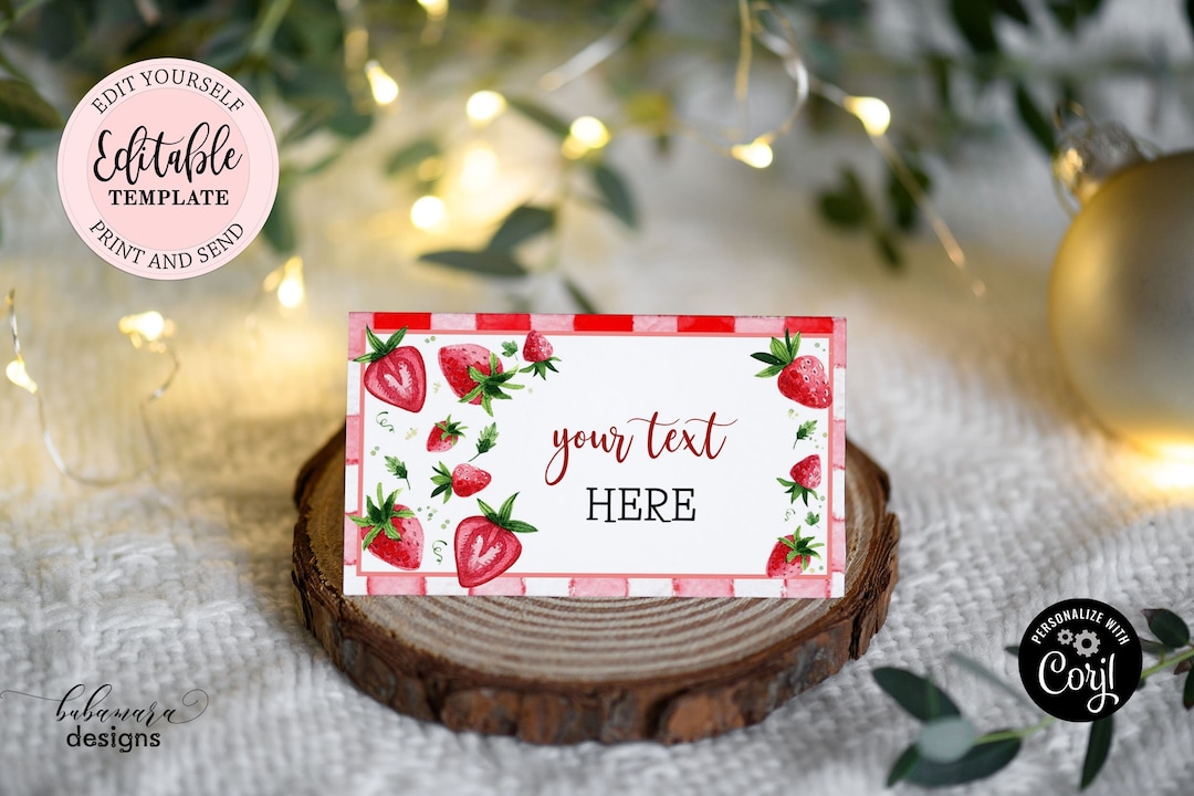 Editable Strawberry Place Cards, Table Cards, Food Cards, Berry First ...