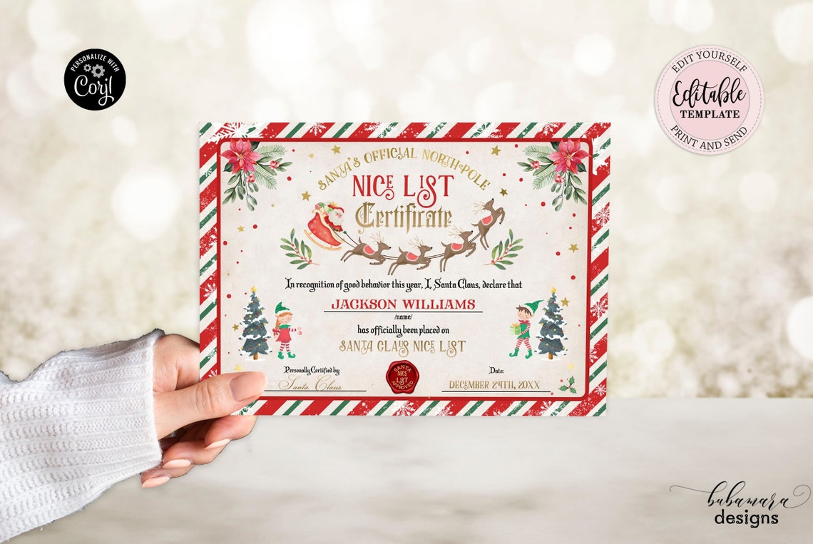 Editable Santa Claus Official Nice List Certificate Christmas - Etsy