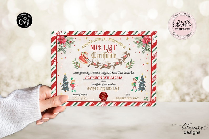 Editable Santa Claus Official Nice List Certificate Christmas - Etsy