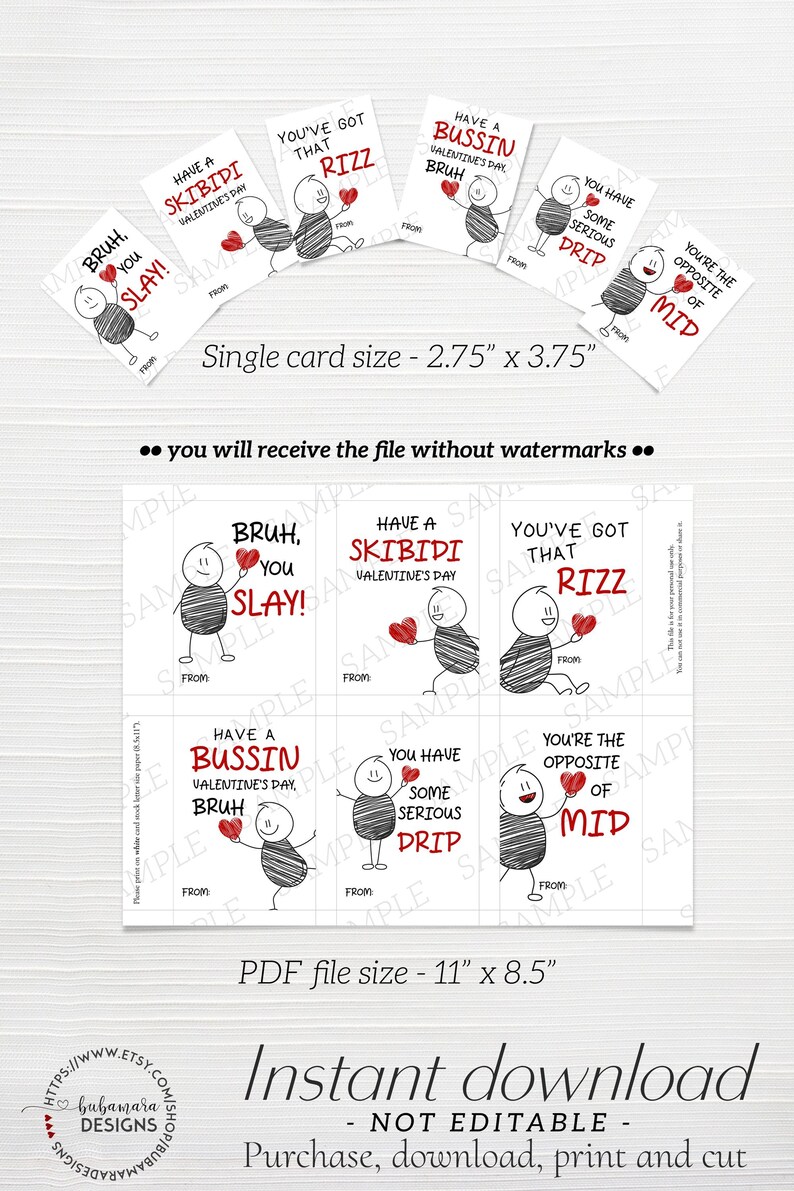 Printable Slang Kids Valentine Cards, Classroom Tween Boy Tags, Funny ...