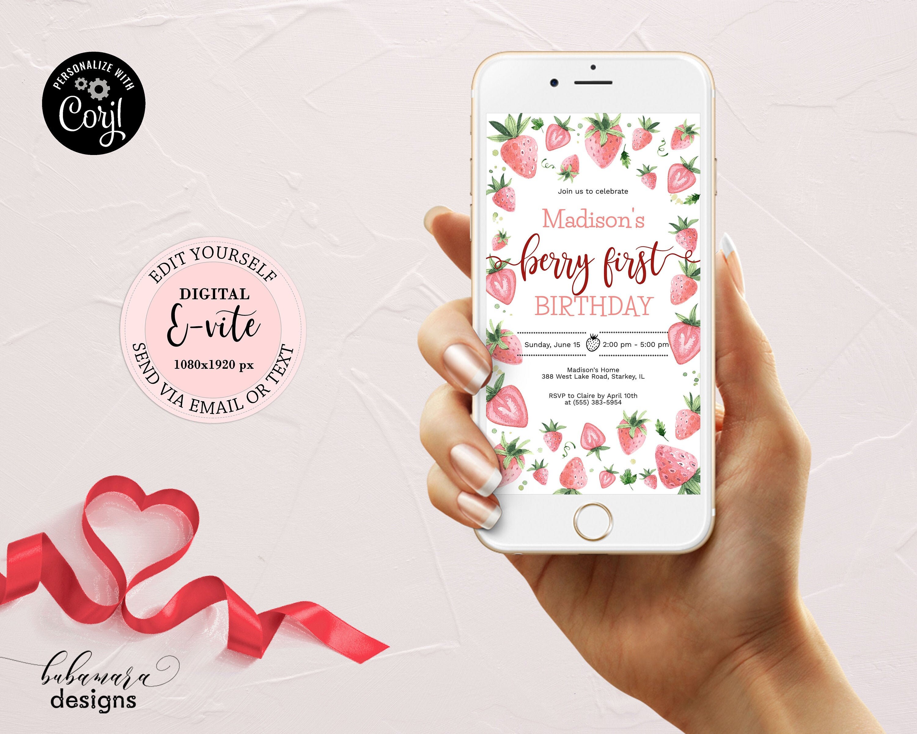 electronic invitation Editable Berry First Birthday Invitation ...