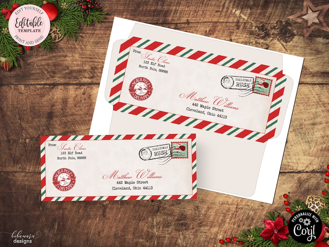 Editable Christmas North Pole Mail Envelope, Elves Santa Envelope ...