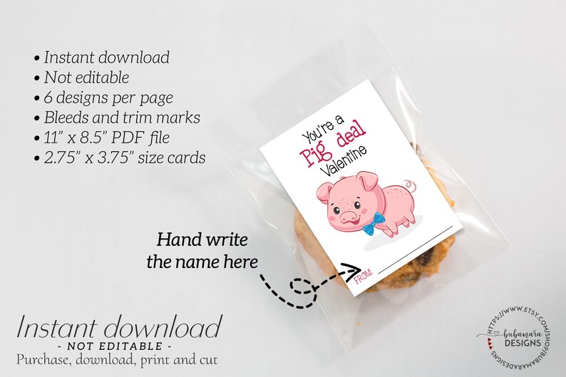 Printable Pig Valentine Cards, Hogs and Kisses Valentine Tags for Kids ...